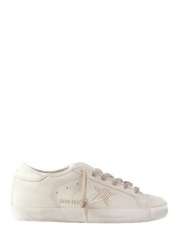 GOLDEN GOOSE Super-star Leather-trimmed Bead-embellished Canvas Sneakers - Neutrals