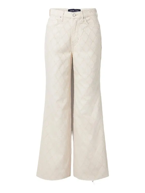 Veronica Beard Taylor Frayed Fil Coupé Wide-leg Jeans - Neutrals