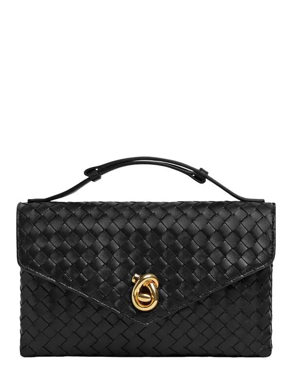 Bottega Veneta Leather Intrecciato Knot Lock Top-handle Bag - Black