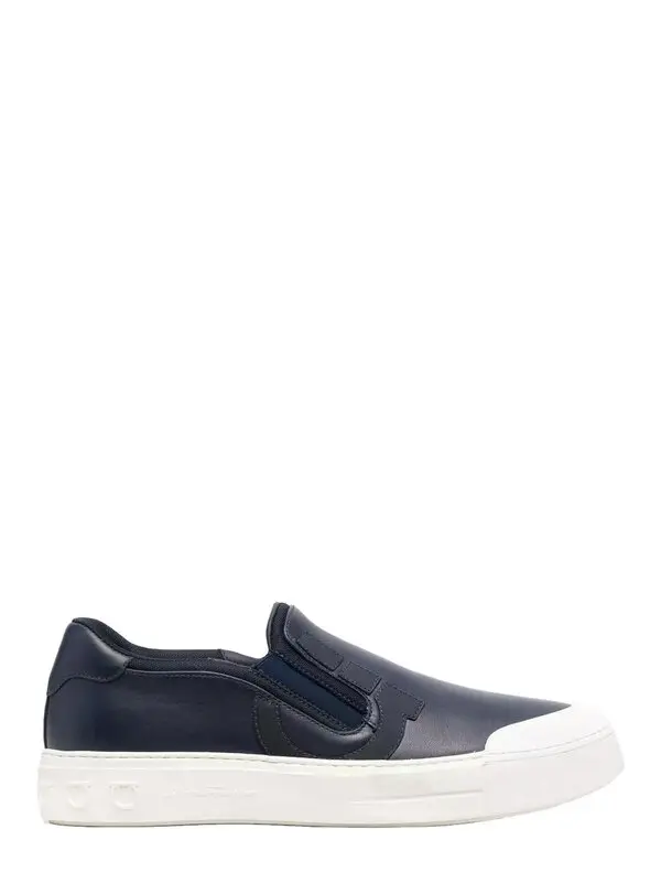 FERRAGAMO Gancini Slip-on Leather Sneakers - Blue