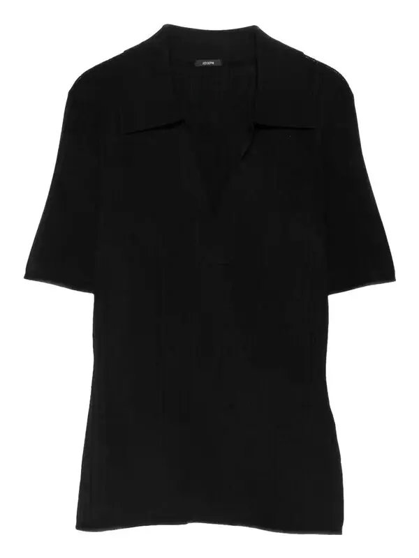 JOSEPH Ribbed Polo-neck Top - Black