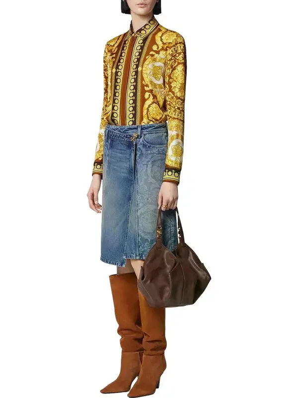 Versace Barocco Print Silk Button-up Shirt - Yellow