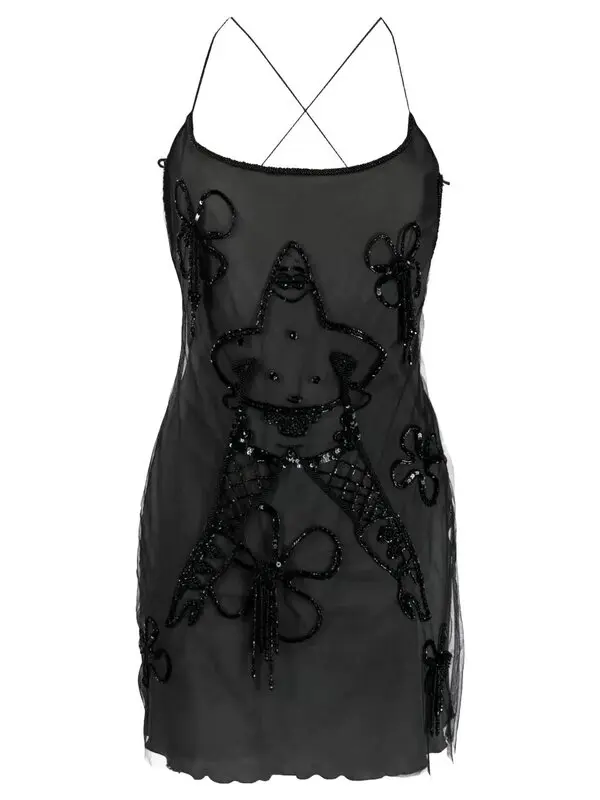 Gcds Embellished Tulle Mini Dress - Black