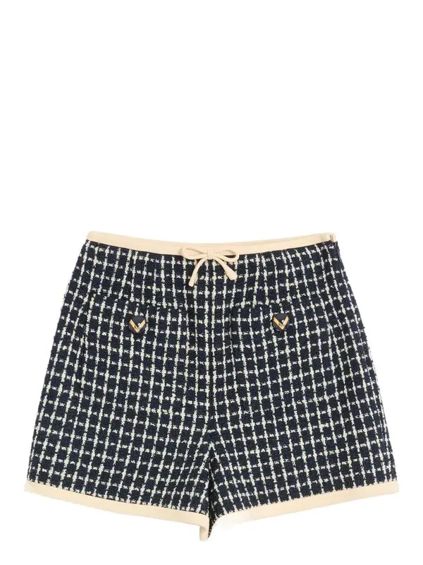 Valentino Garavani Bow-detailed Virgin-wool Blend Shorts - Navy