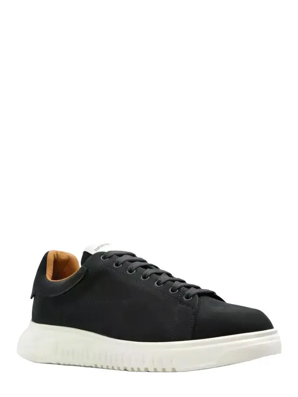 Emporio Armani Black Leather Low-top Sneakers - Blue