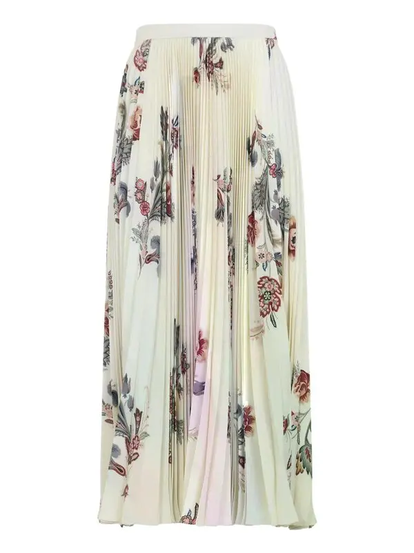 Etro Pleated Floral Print Midi Skirt - Neutrals