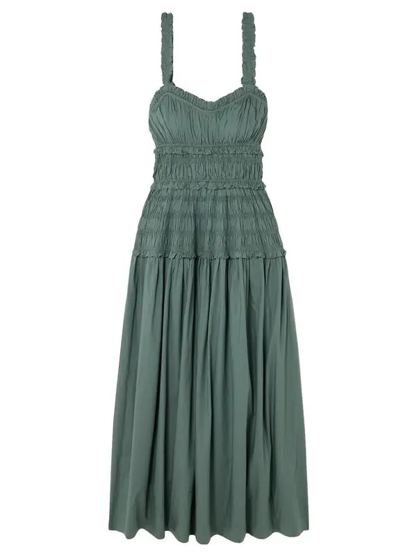 DÔEN Marianne Shirred Organic Cotton-poplin Midi Dress - Gray