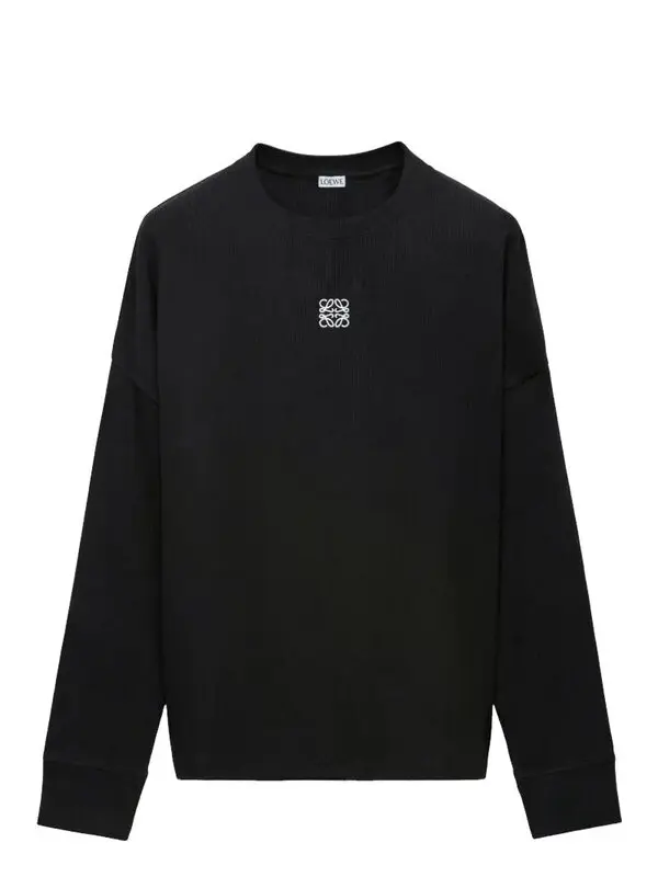 Loewe Ribbed Knit Cotton Crew Neck Long Sleeve Sweater - Black