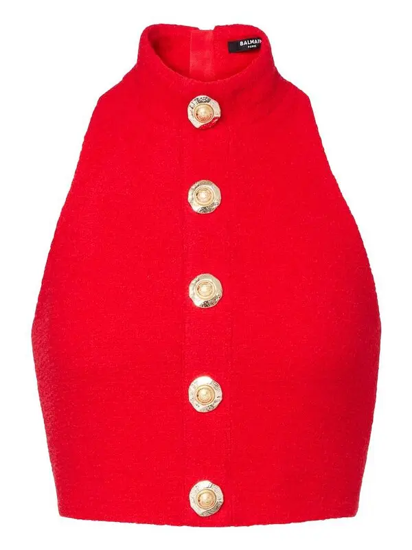 Balmain Halterneck Wool-blend Crepe Top - Red