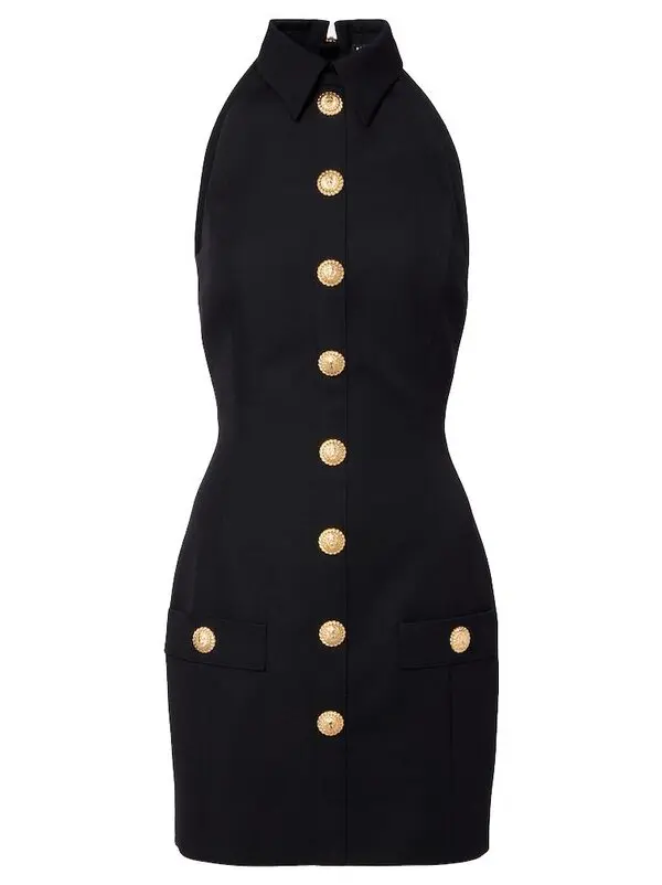 Balmain Halterneck Wool Grain De Poudre Minidress - Black