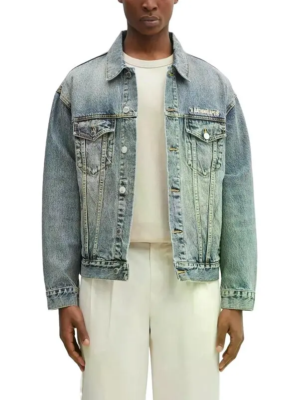 A BATHING APE Logo Embroidered Denim Jacket - Blue