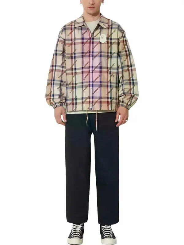 A BATHING APE Plaid Jacket With Logo Plaque - Neutrals