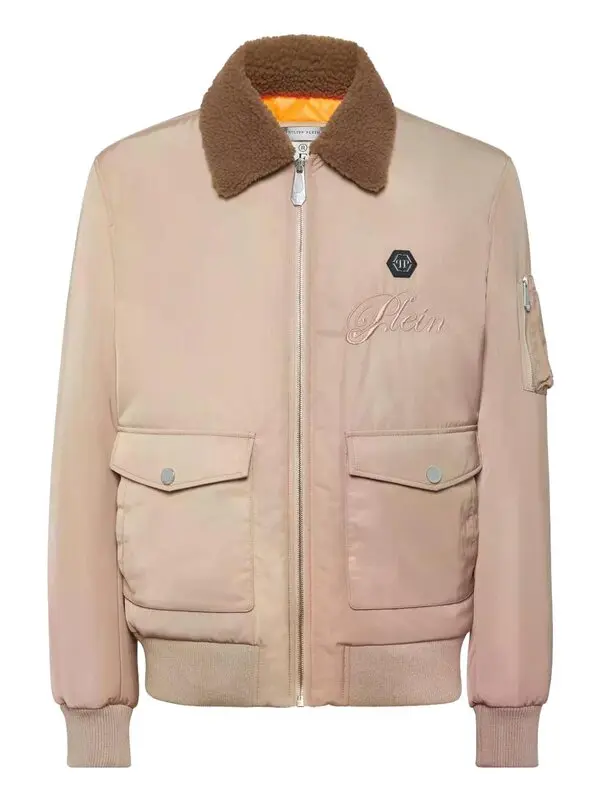 Philipp Plein Shearling-collar Bomber Jacket - Neutrals