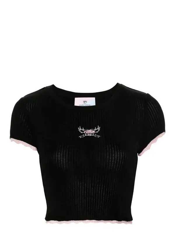 CHIARA FERRAGNI Ribbed Punk Logo Print Cropped Top - Black