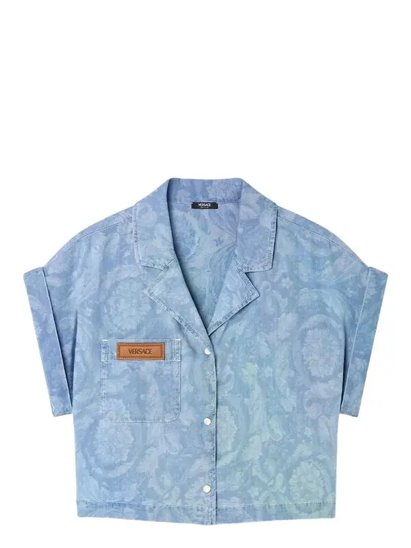 Versace Barocco Print Cropped Shirt - Blue