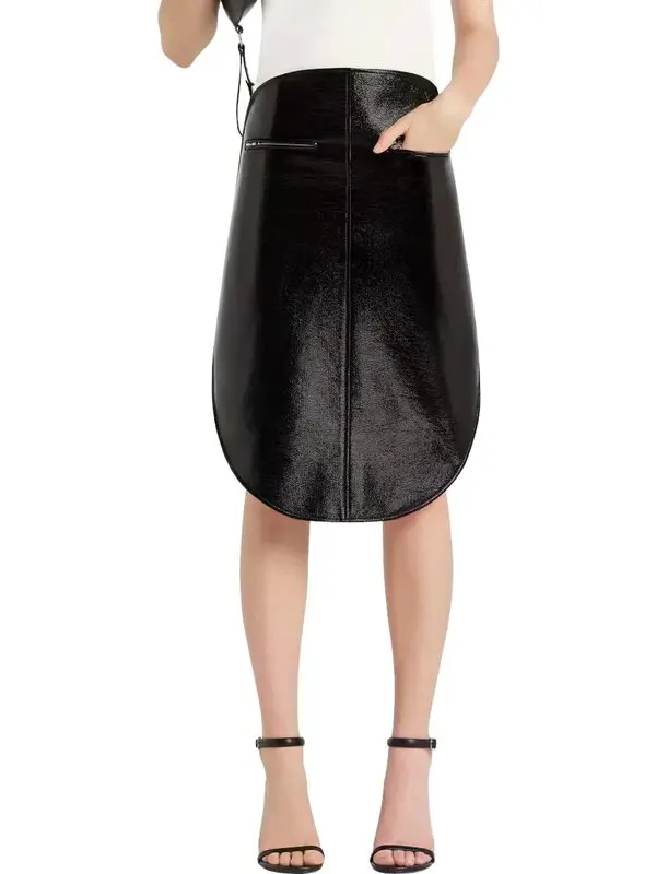 COURREGES High-waisted Skirt With Glossy Finish - Black