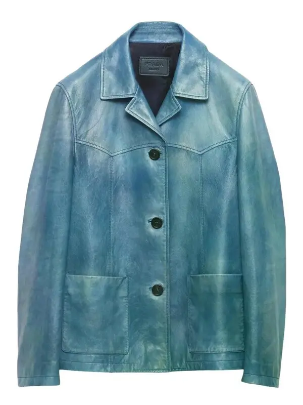 Prada Washed Leather Jacket - Blue