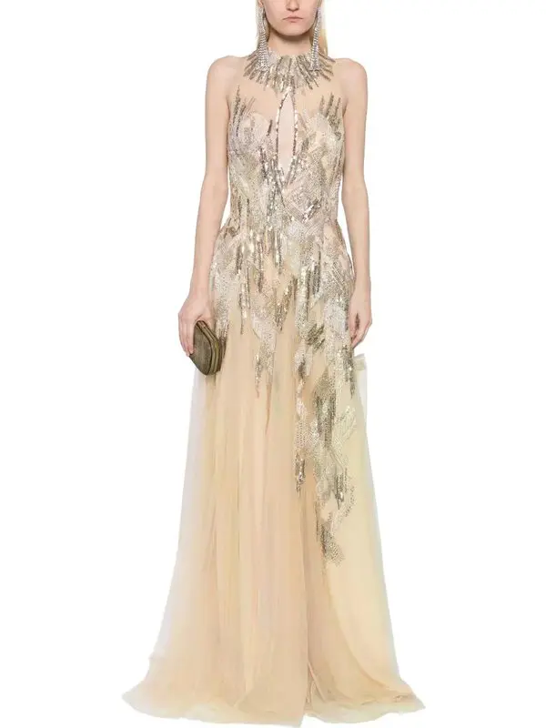 SAIID KOBEISY Long Embroidered Gown - Neutrals
