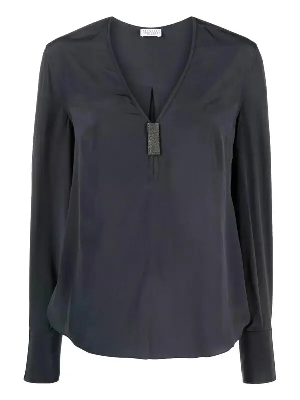 Brunello Cucinelli Bead-detail Silk Blouse - Blue