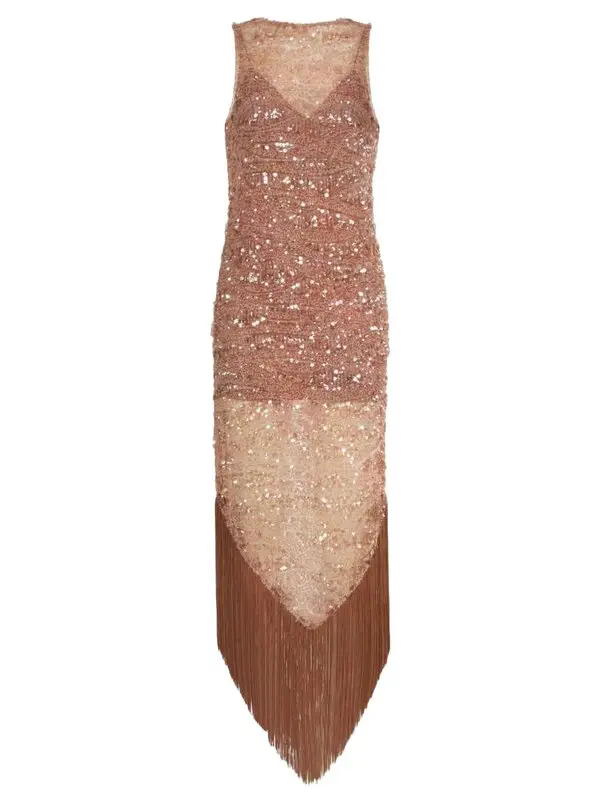 TALLER MARMO Taormina Sequined Fringe Maxi Dress - Pink