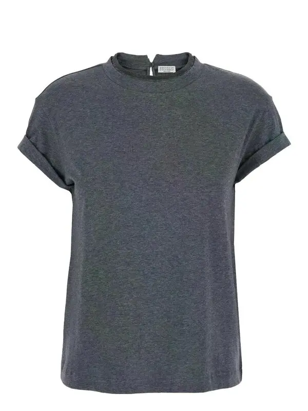 Brunello Cucinelli Mélange Crew Neck T-shirt With Keyhole Detail - Grey