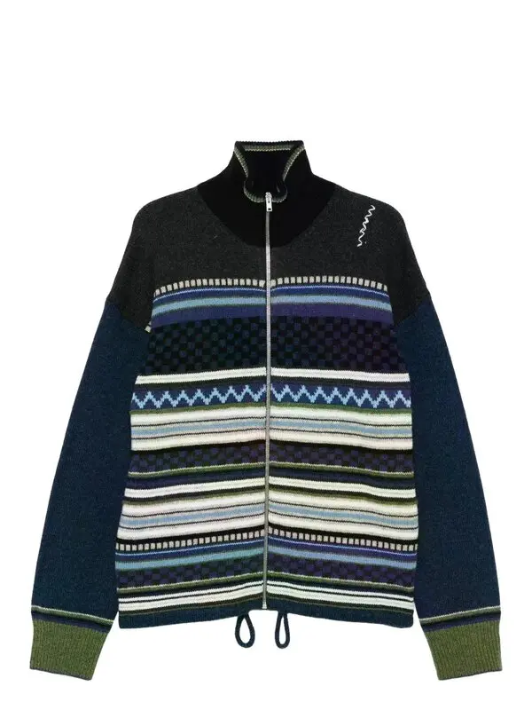 Marni Striped Wool Zip-up Cardigan - Blue