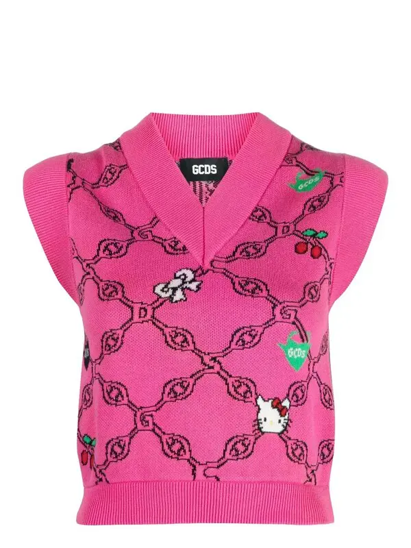 Gcds Graphic Print Jacquard Vest - Pink