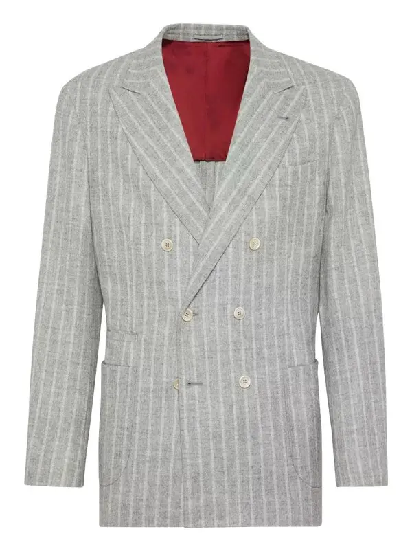 Brunello Cucinelli Double-breasted Striped Blazer - Grey