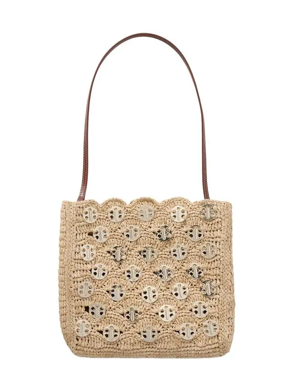 Rabanne Embellished Raffia Shoulder Bag - Neutrals