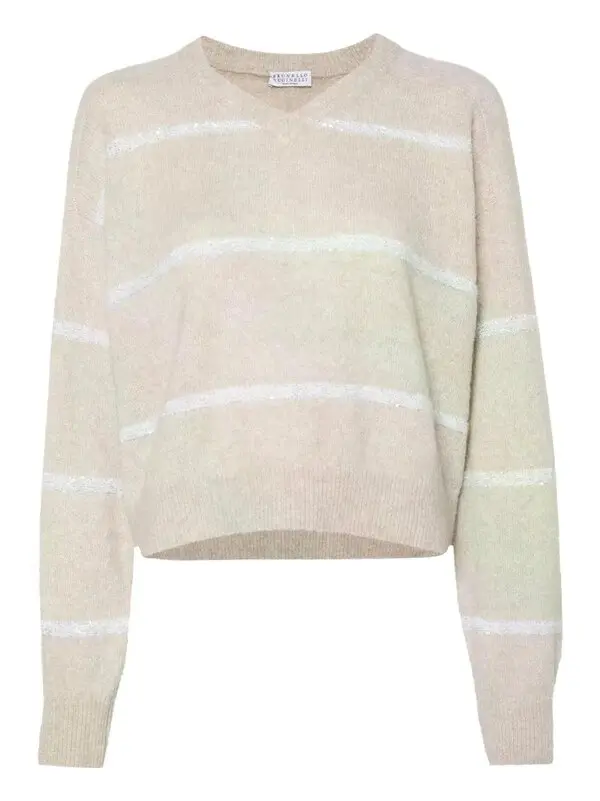 Brunello Cucinelli Striped Sequin-embellished Jumper - Neutrals