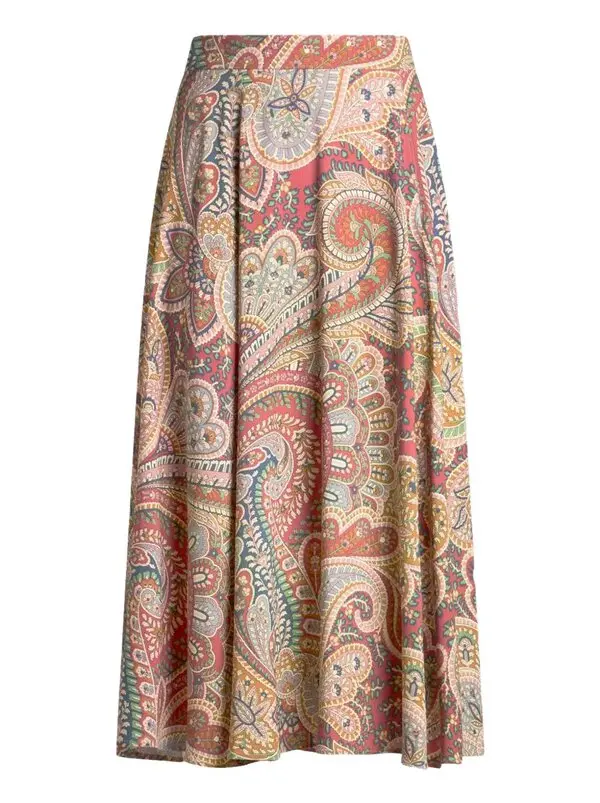 Etro Paisley Print Pleated Midi Skirt - Red