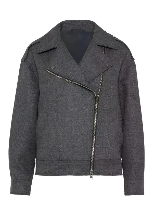 Brunello Cucinelli Virgin Wool Biker Jacket - Grey