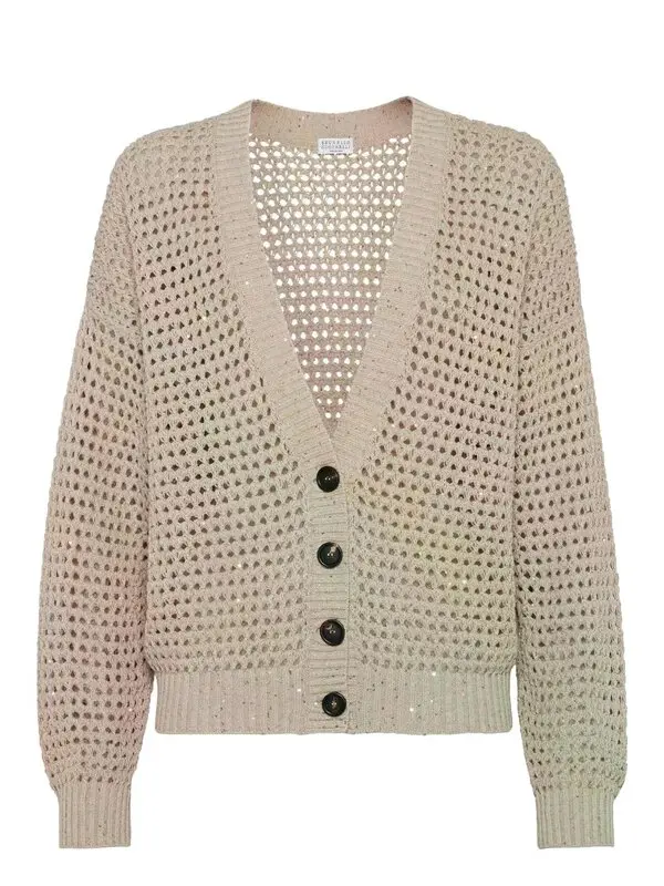 Brunello Cucinelli Open-knit Sequin Cardigan - Neutrals