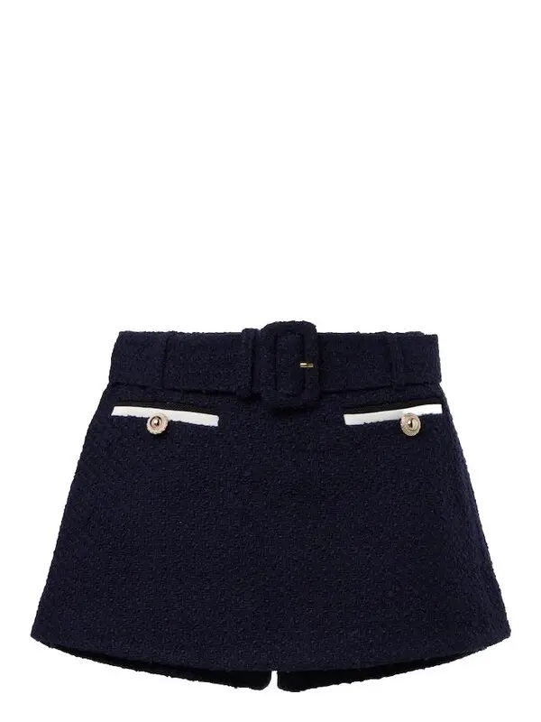 SELF-PORTRAIT Belted Boucle Skort - Blue