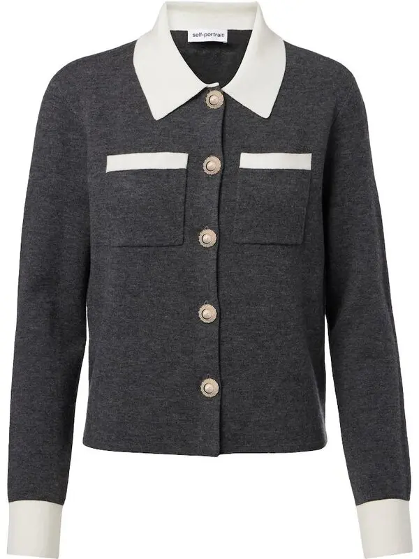 SELF-PORTRAIT Wool-blend Cardigan - Grey