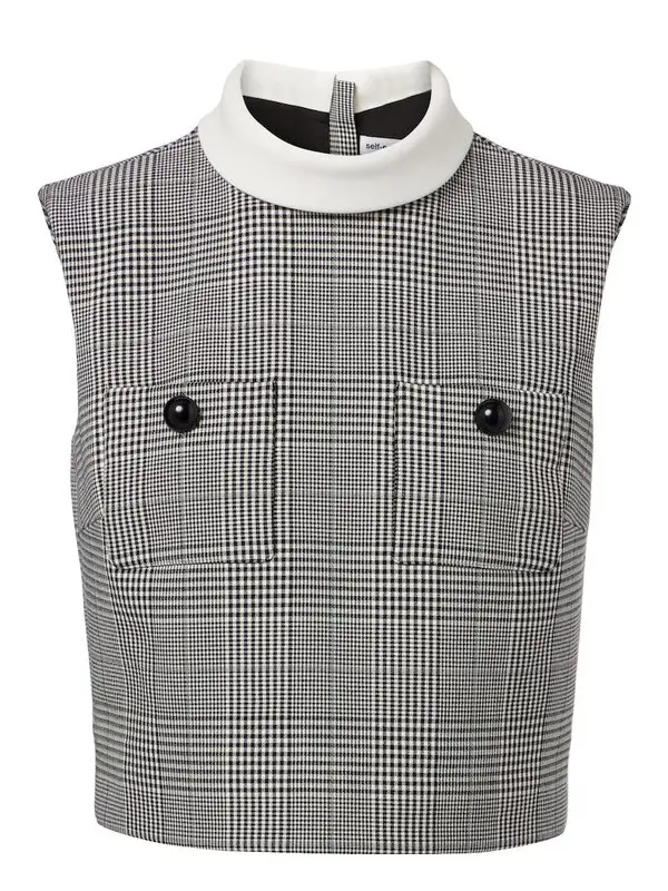 SELF-PORTRAIT Prince Of Wales Check Sleeveless Top - Black