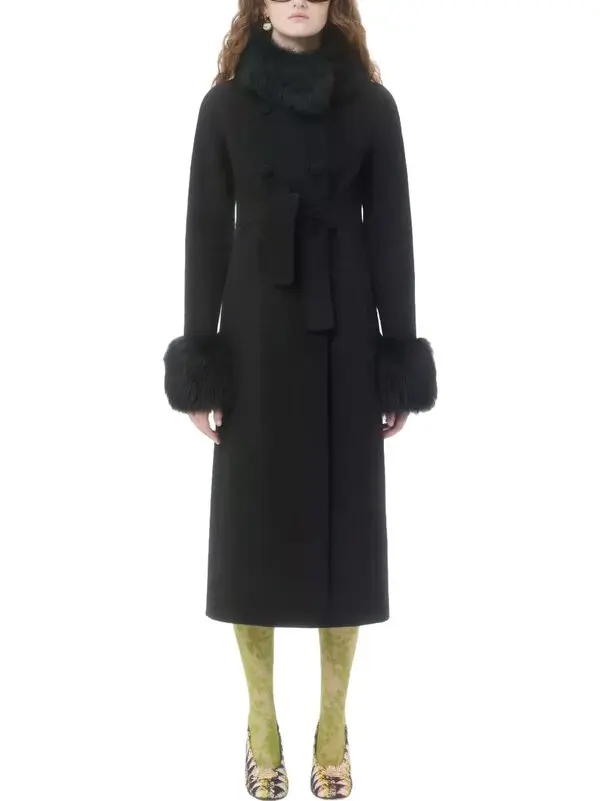 Valentino Garavani Double-breasted Faux Fur Trimmed Coat - Black