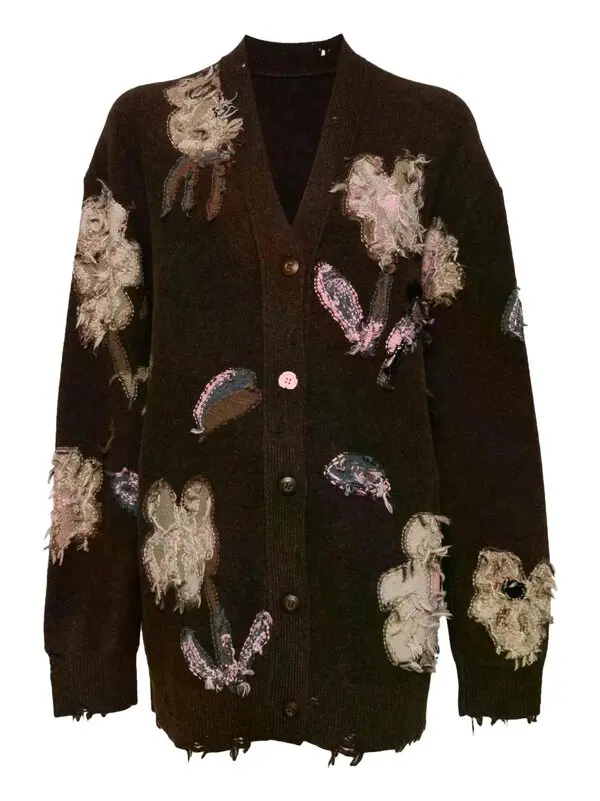 JNBY Floral Intarsia Knit V-neck Cardigan - Brown