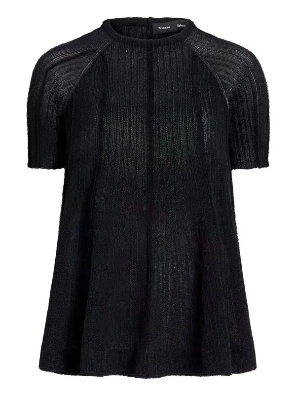 Proenza Schouler Knitted Top With Short Sleeves And Flared Hem - Black