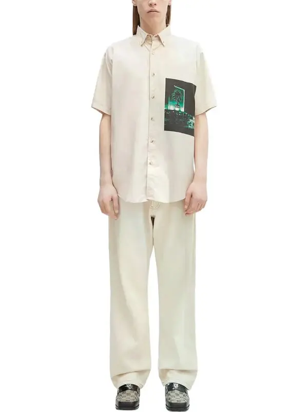 Aries Graphic Print Short Sleeve Shirt - Neutrals
