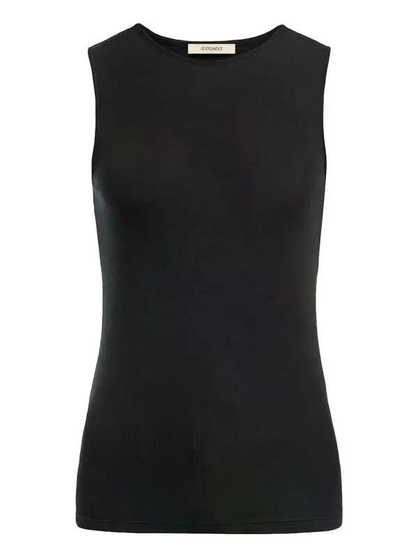 12 STOREEZ Sleeveless Round Neck Ribbed Tank Top - Black