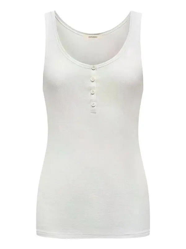 12 STOREEZ Ribbed Cotton Henley Top - Neutrals