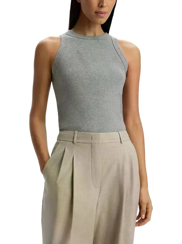 12 STOREEZ High-neck Sleeveless Ribbed Top - Grey