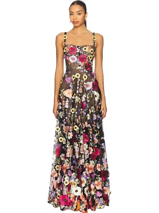 BRONX BANCO Jasmine Floral Maxi Dress - Black