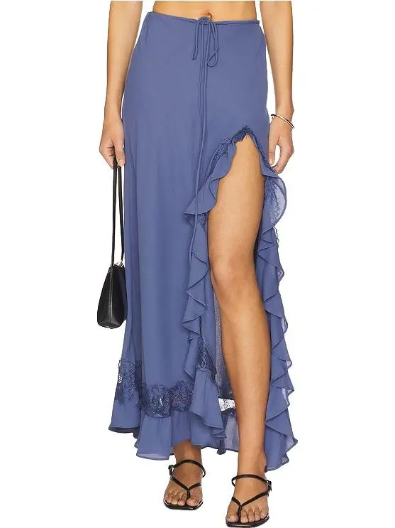 Bardot Amari Lace Detail Maxi Skirt - Blue