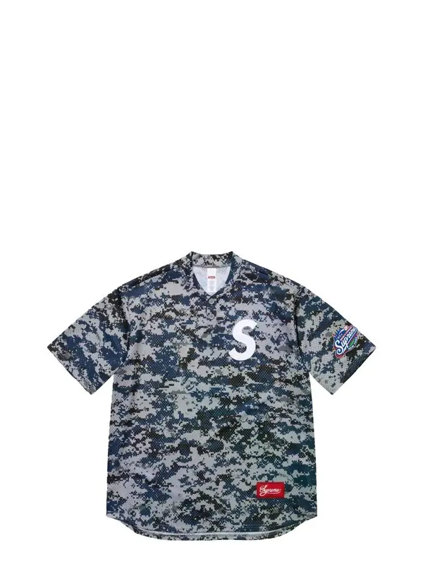 Supreme Camouflage Henley Top With Number Print - Blue