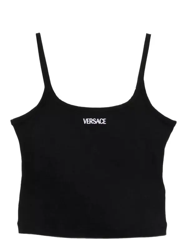Versace Logo-embroidered Spaghetti Strap Top - Black