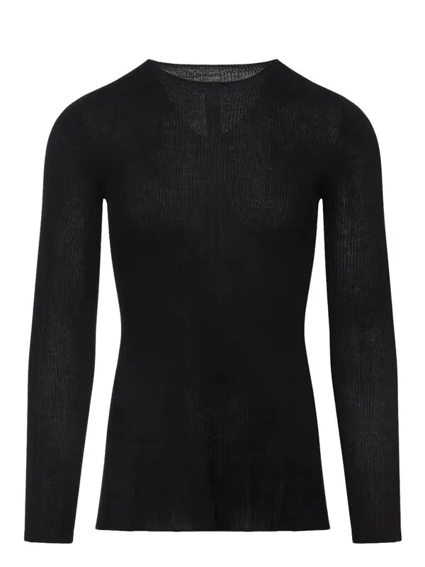 Rick Owens Ribbed Wool Crew Neck Long Sleeve Sweater - Black