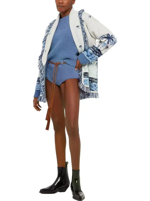 Alanui Knitted High-waisted Shorts - Blue