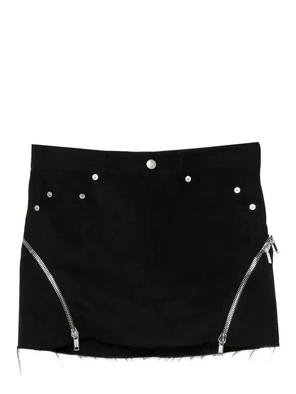 Rick Owens Zip Detail Frayed Hem Wool Mini Skirt - Black
